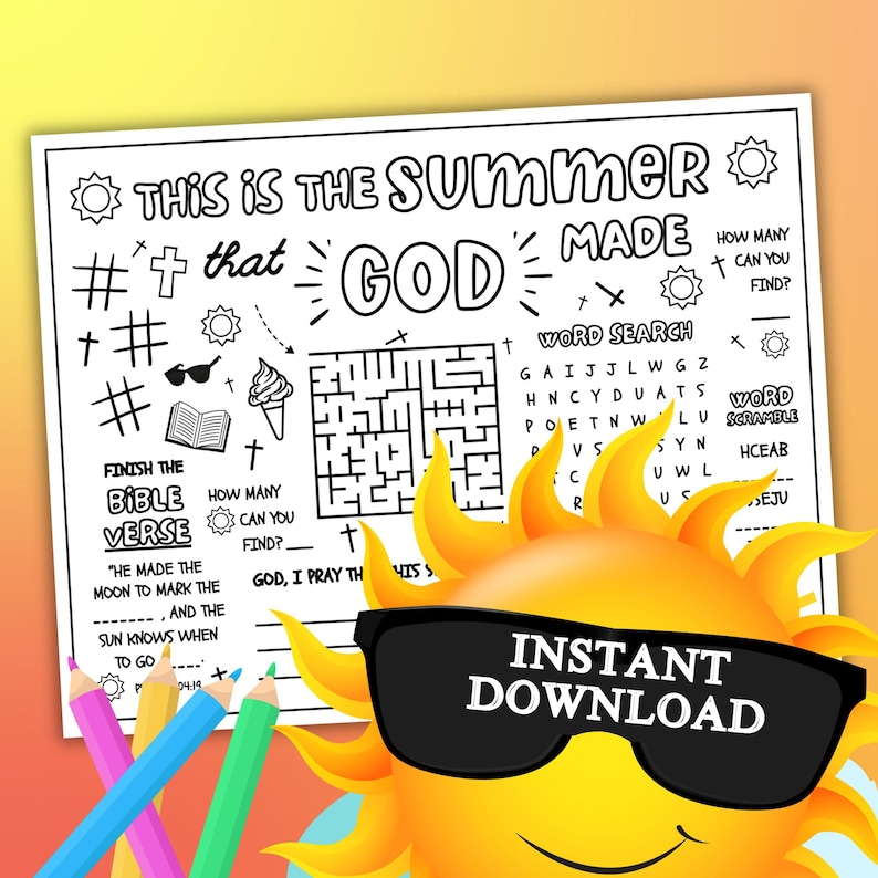 The Summer That God Made Activity Placemat | Christian Printable Ledger ...