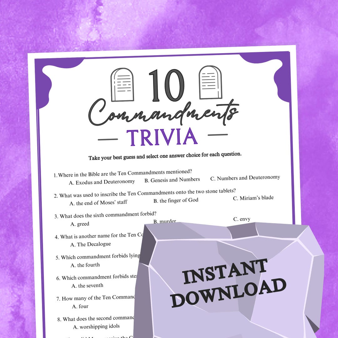 Ten Commandments Trivia Game | Printable for Church Youth Group, Adults ...