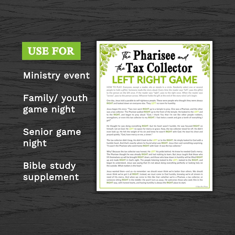 The Pharisee & the Tax Collector Left Right Game | Jesus Parable Story ...