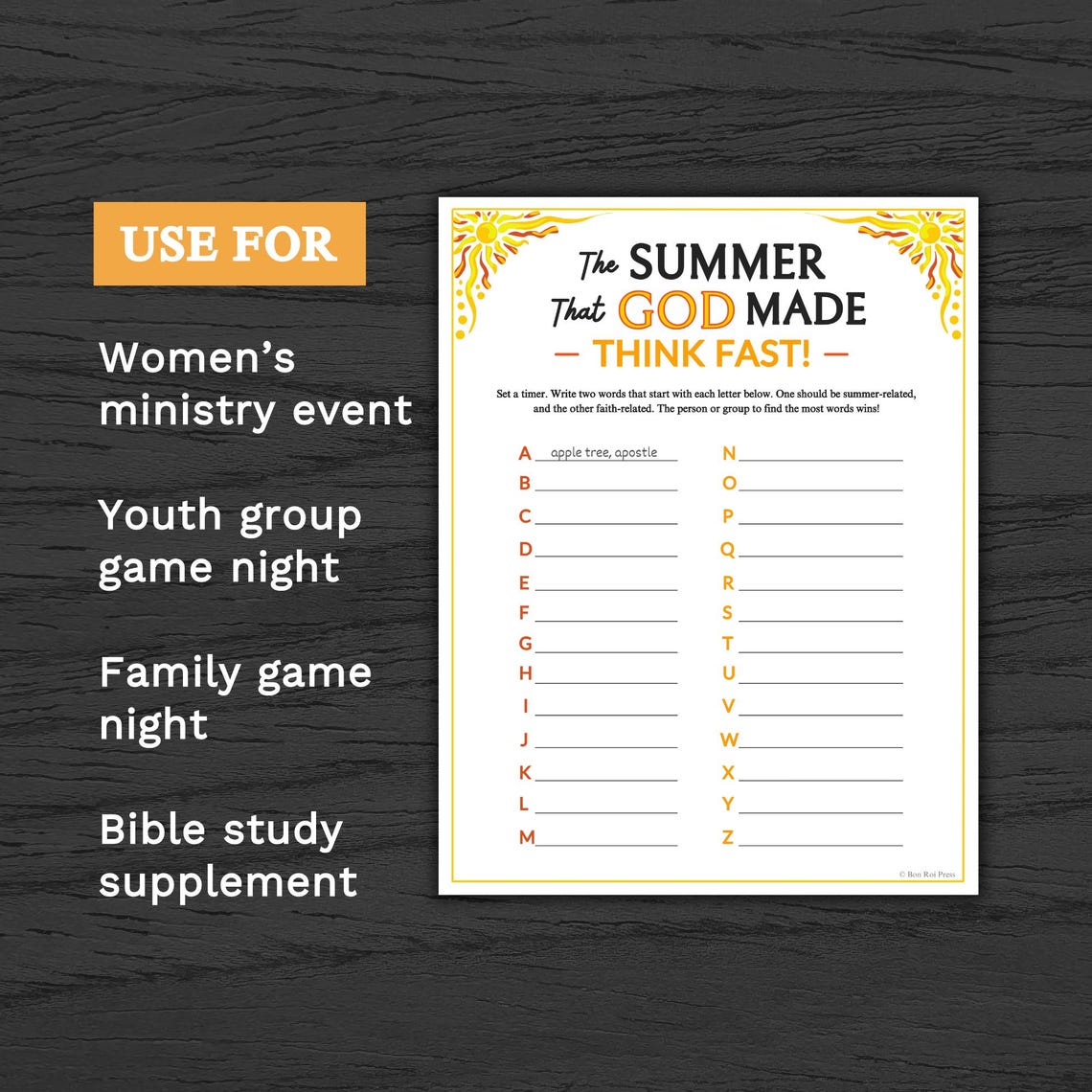 The Summer That God Made Think Fast Game | Printable for Church Kids ...