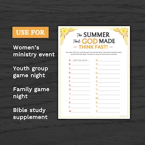 The Summer That God Made Think Fast Game | Printable for Church Kids ...