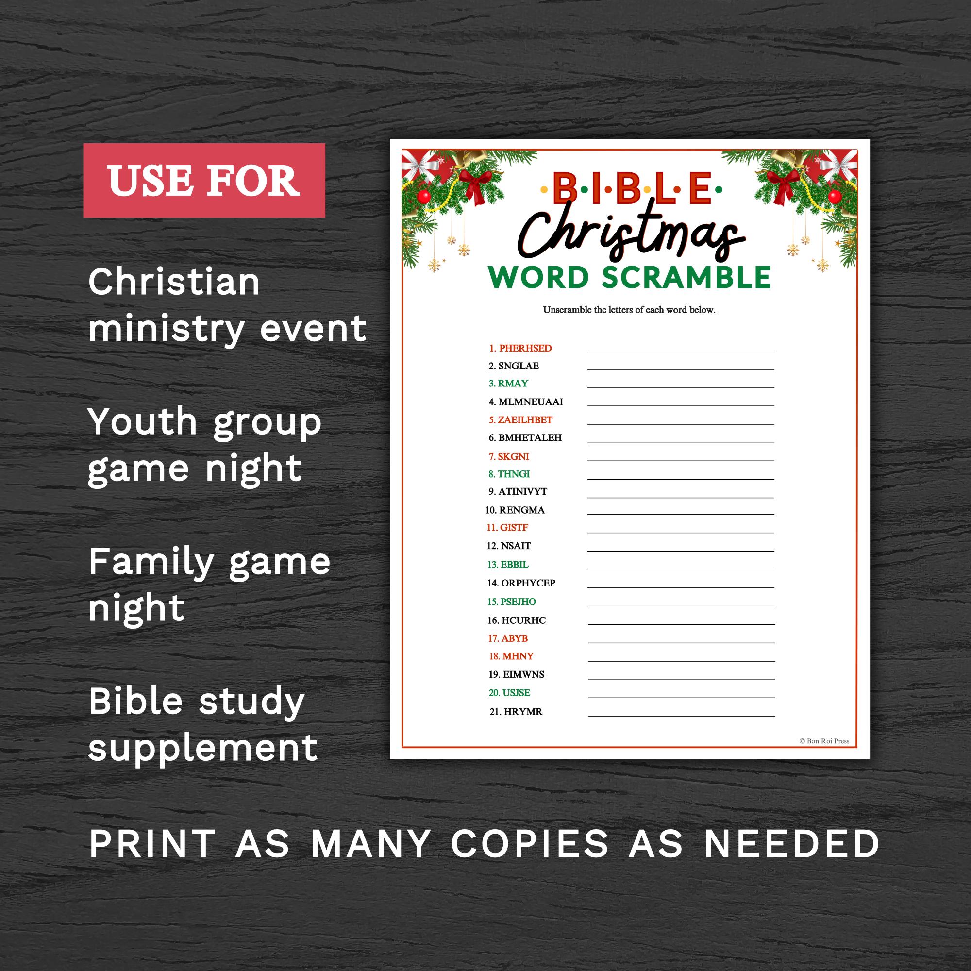 Bible Christmas Word Scramble Game | Nativity Printable for Church Kids ...