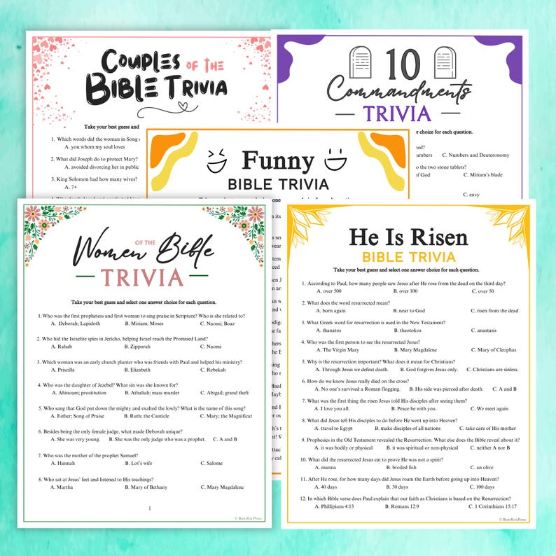 Bible Trivia Games Bundle | 5 Printables for Church Youth Group, Adults ...
