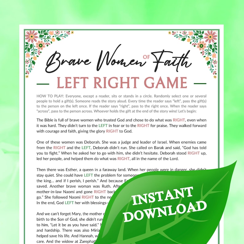 Brave Women of Faith Left Right Game | Printable for Church Kids Teens ...