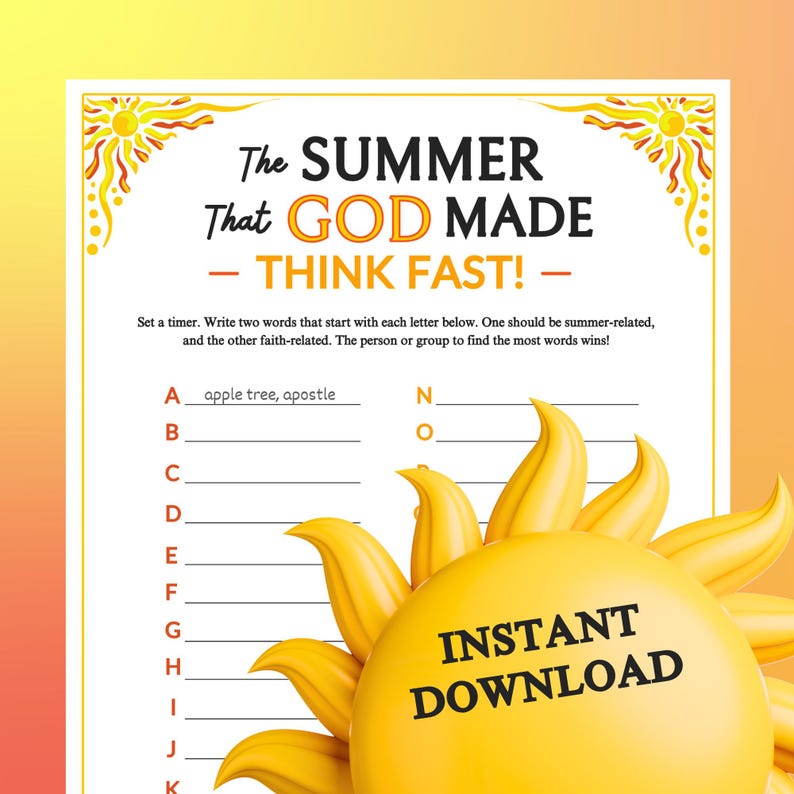 The Summer That God Made Think Fast Game | Printable for Church Kids ...