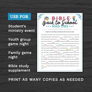 Bible Back to School Mad Libs Game for Homeschool Student | Printable ...