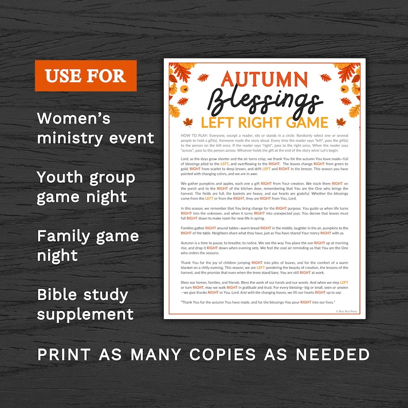 Autumn Blessings Left Right Game | Fall Printable for Church Kids Teens ...
