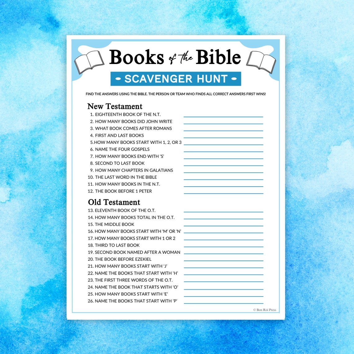 Books of the Bible Scavenger Hunt | Printable for Church Youth Group ...