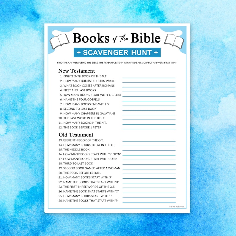Books of the Bible Scavenger Hunt | Printable for Church Youth Group ...