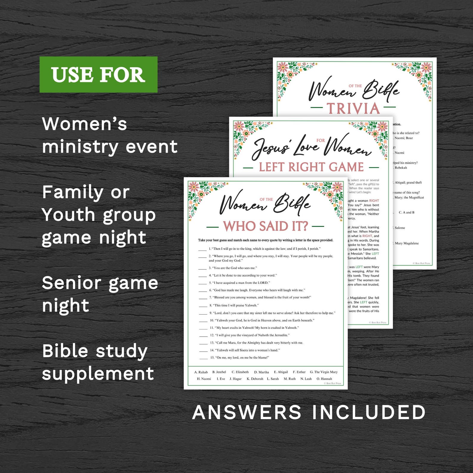 Women of the Bible Games BUNDLE | 3 Printables for Church Youth Group ...