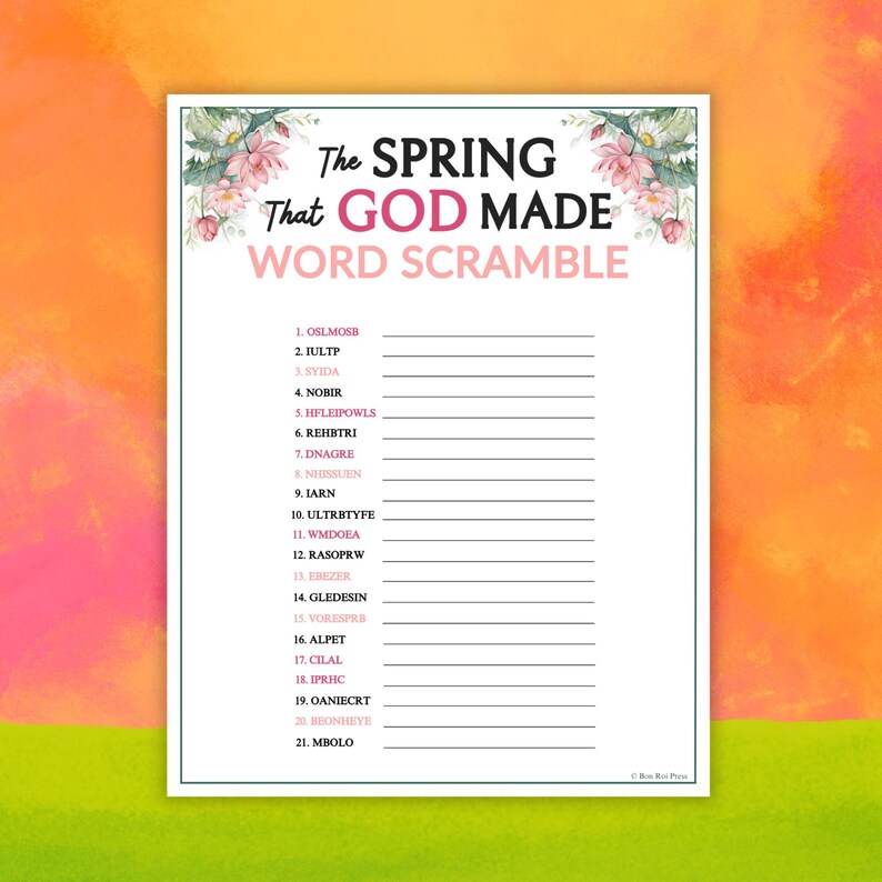 The Spring That God Made Word Scramble Game | Printable for Church Kids ...