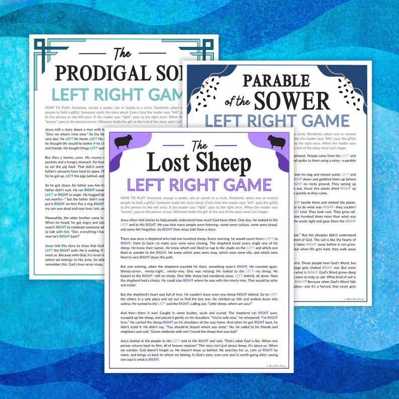 Jesus Parables Left Right Games BUNDLE | 3 Printables for Church, Kids ...
