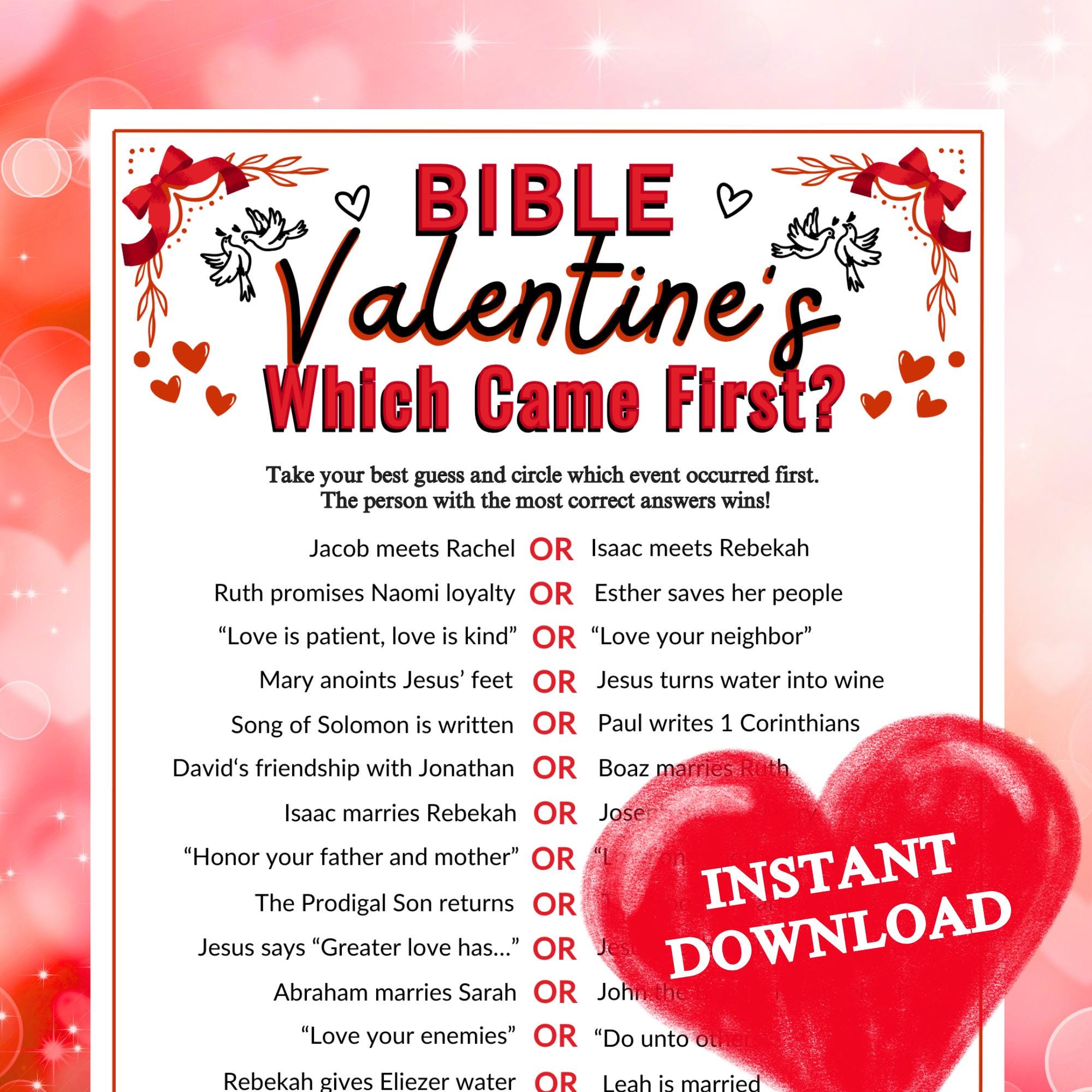 Bible Valentine's Which Came First? Game | Printable for Church, Family ...