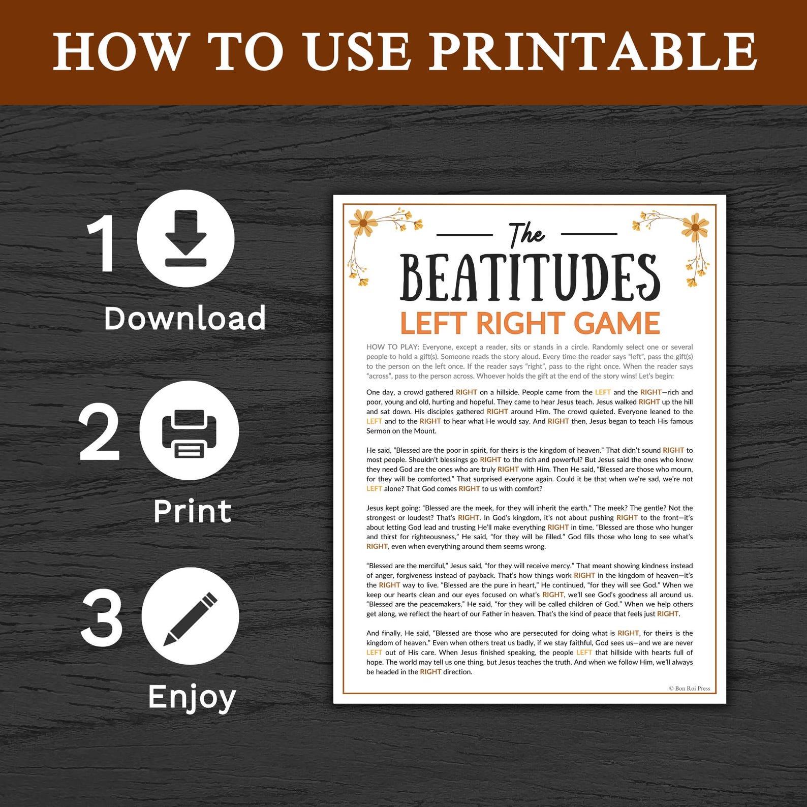 Beatitudes Left Right Game | Jesus' Sermon on the Mount Printable for ...
