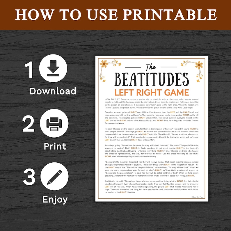 Beatitudes Left Right Game | Jesus' Sermon on the Mount Printable for ...