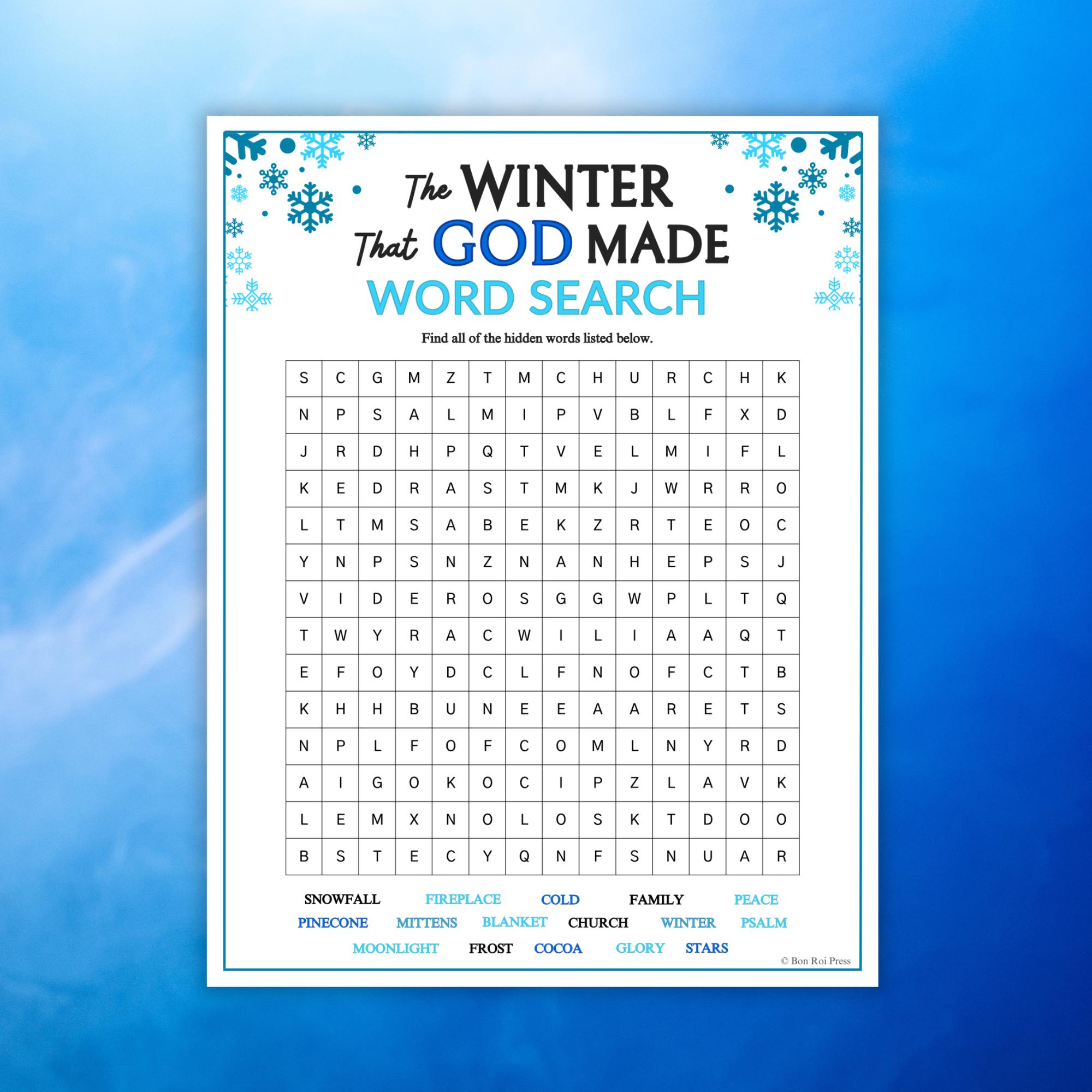 The Winter That God Made Word Search Game | Printable for Church Kids ...