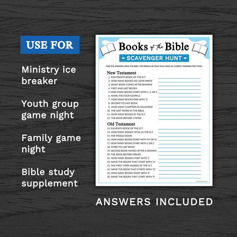 Books of the Bible Scavenger Hunt | Printable for Church Youth Group ...
