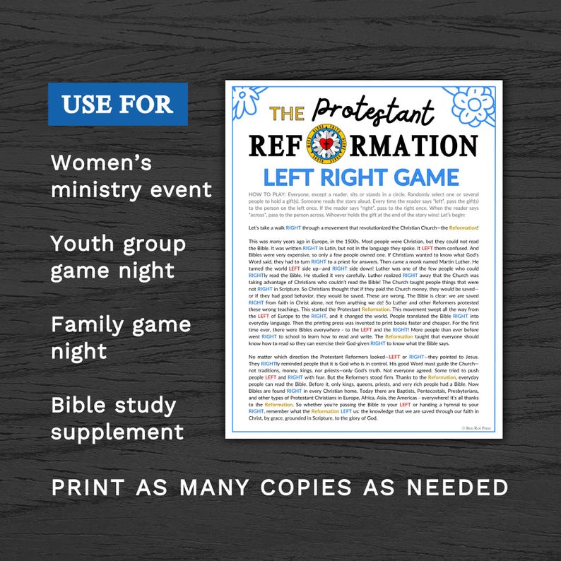 The Protestant Reformation Left Right Game | Printable for Church Kids ...