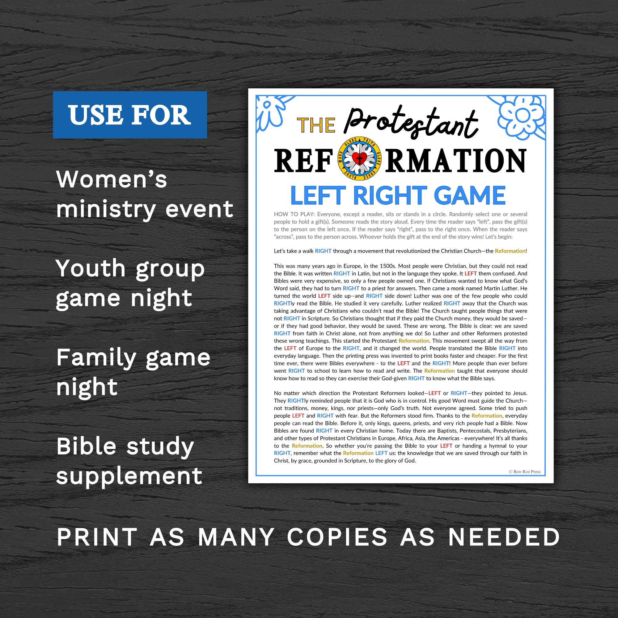 The Protestant Reformation Left Right Game | Printable for Church Kids ...