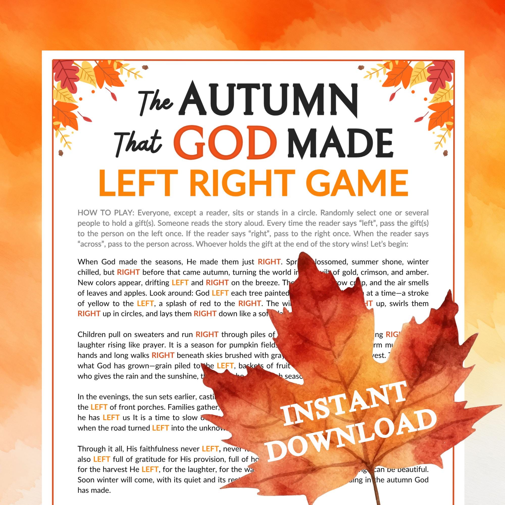 The Autumn That God Made Left Right Game | Fall Printable for Church ...