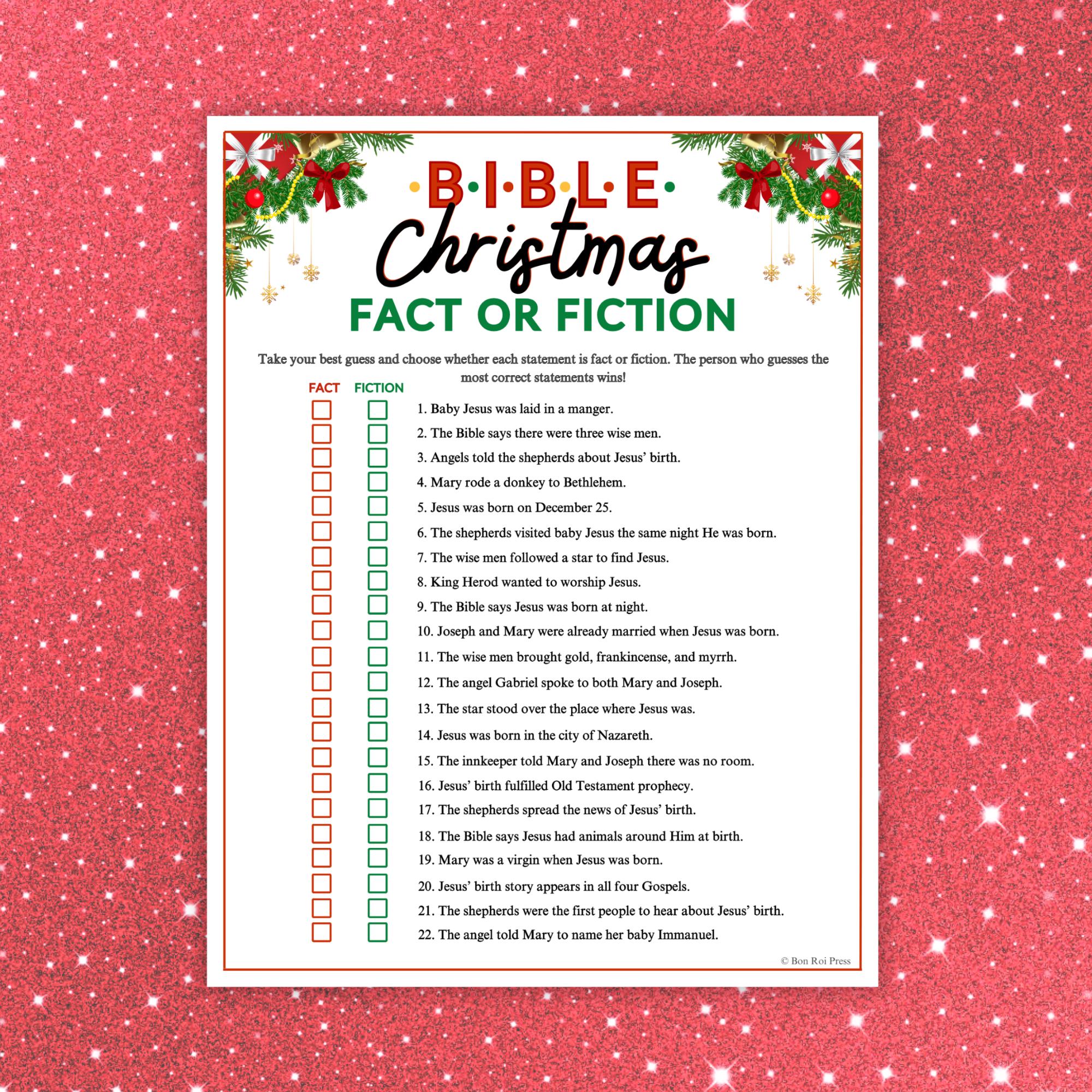 Bible Christmas Fact or Fiction Game | Nativity Christian Printable for ...