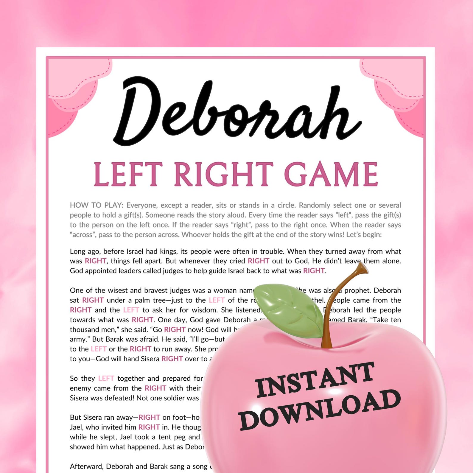 Deborah Left Right Game | Christian Story Printable for Church Kids ...