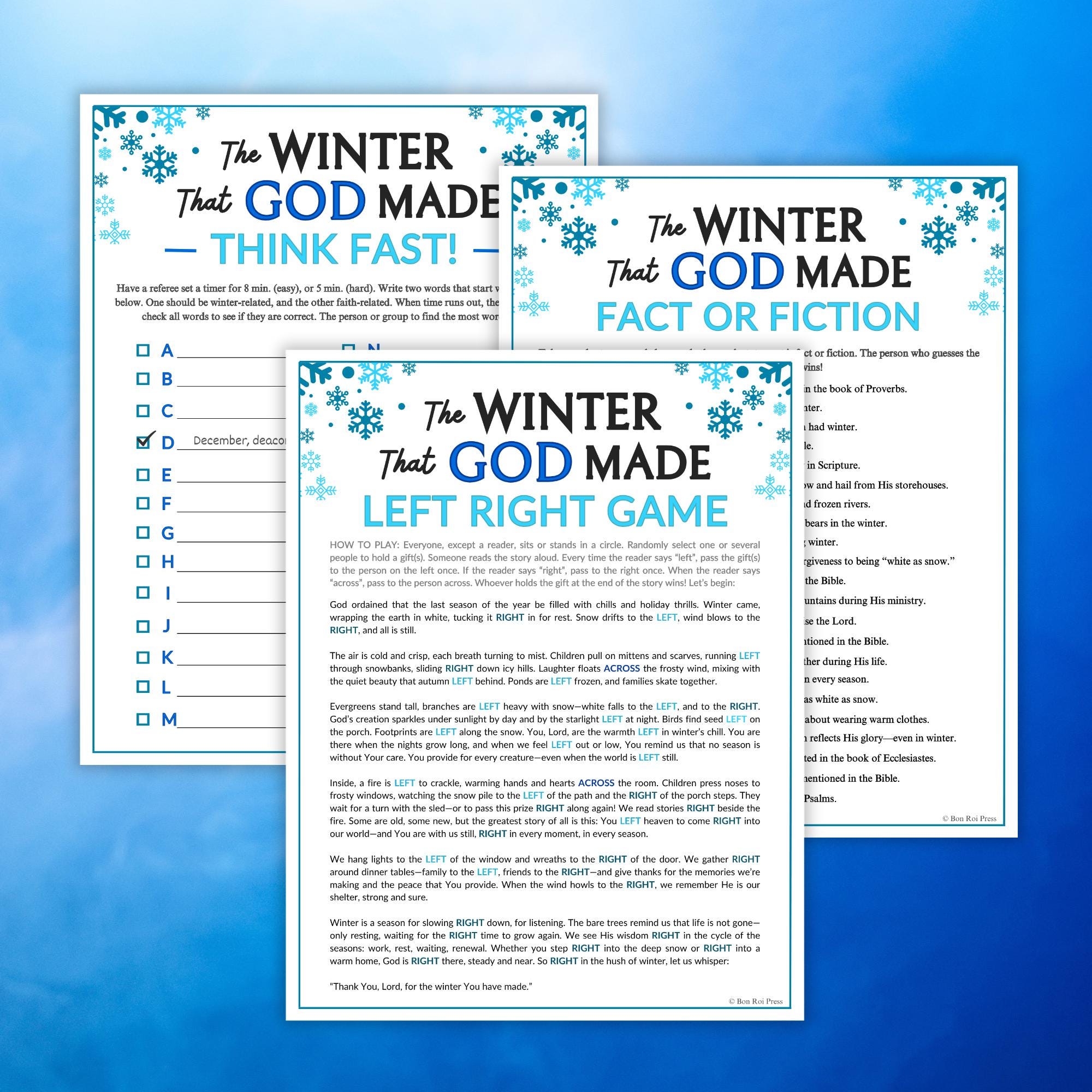 The Winter That God Made Group Games BUNDLE | Printable for Church Kids ...