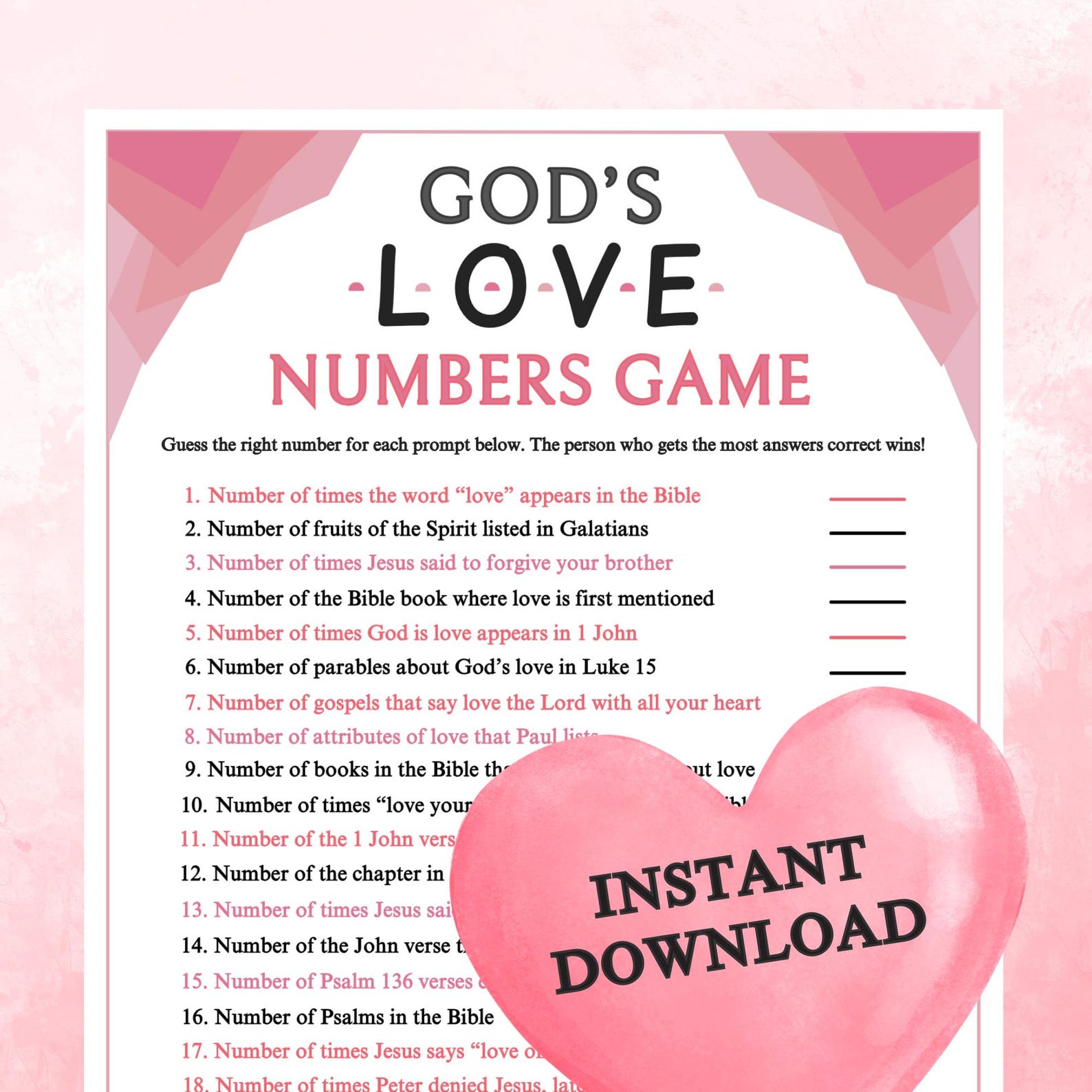 God's Love Numbers Game | Valentine's Day Guess the Numbers Printable ...