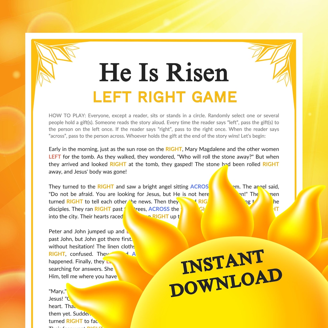 He is Risen Left Right Game | Resurrection Christian Story Printable ...