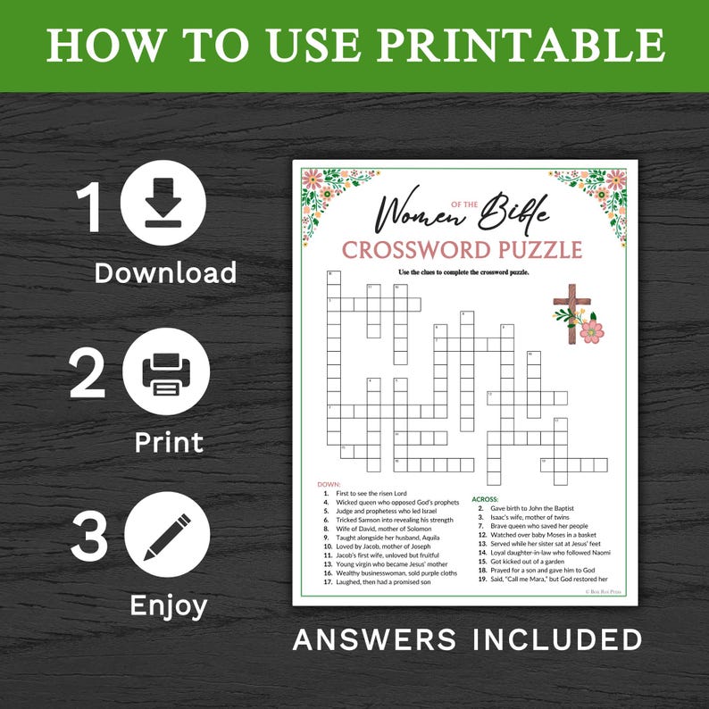 Women of the Bible Crossword Puzzle | Printable Game for Church Kids ...