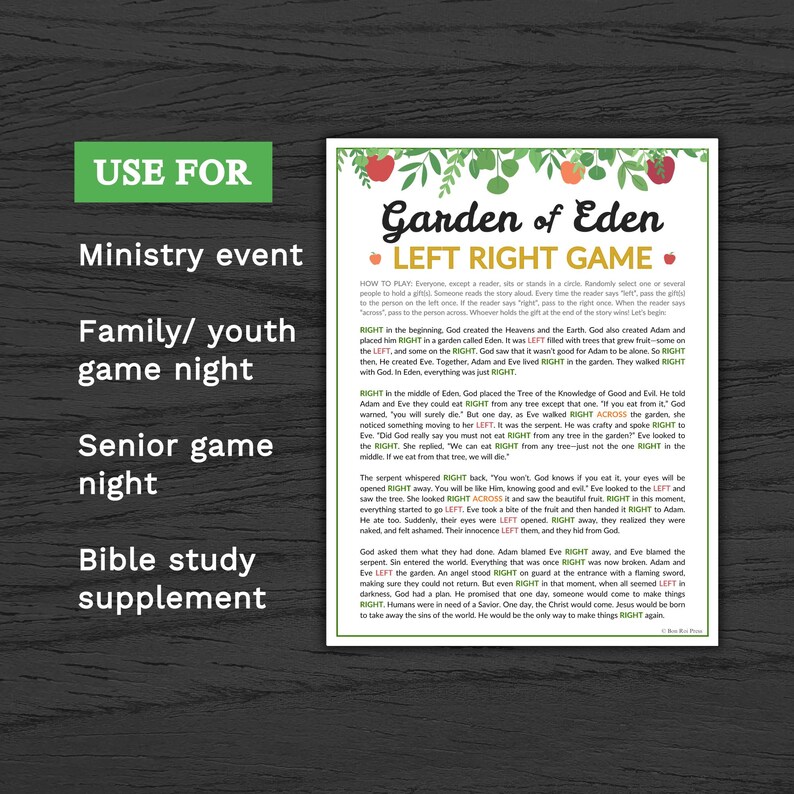 Garden of Eden Left Right Game | Printable for Church Youth Group ...