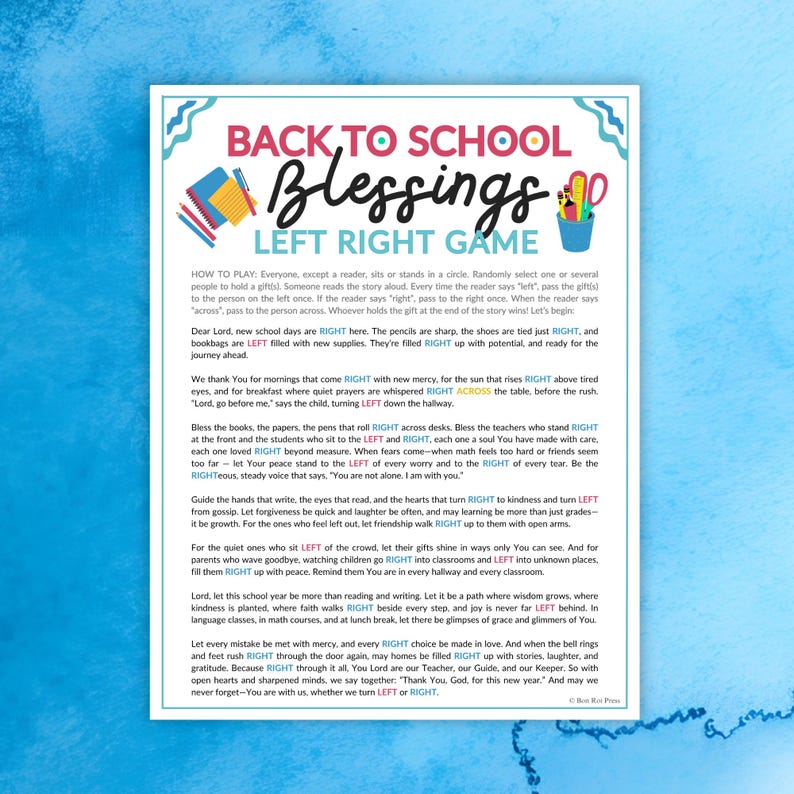 Back to School Blessings Left Right Game | Printable for Church Kids ...