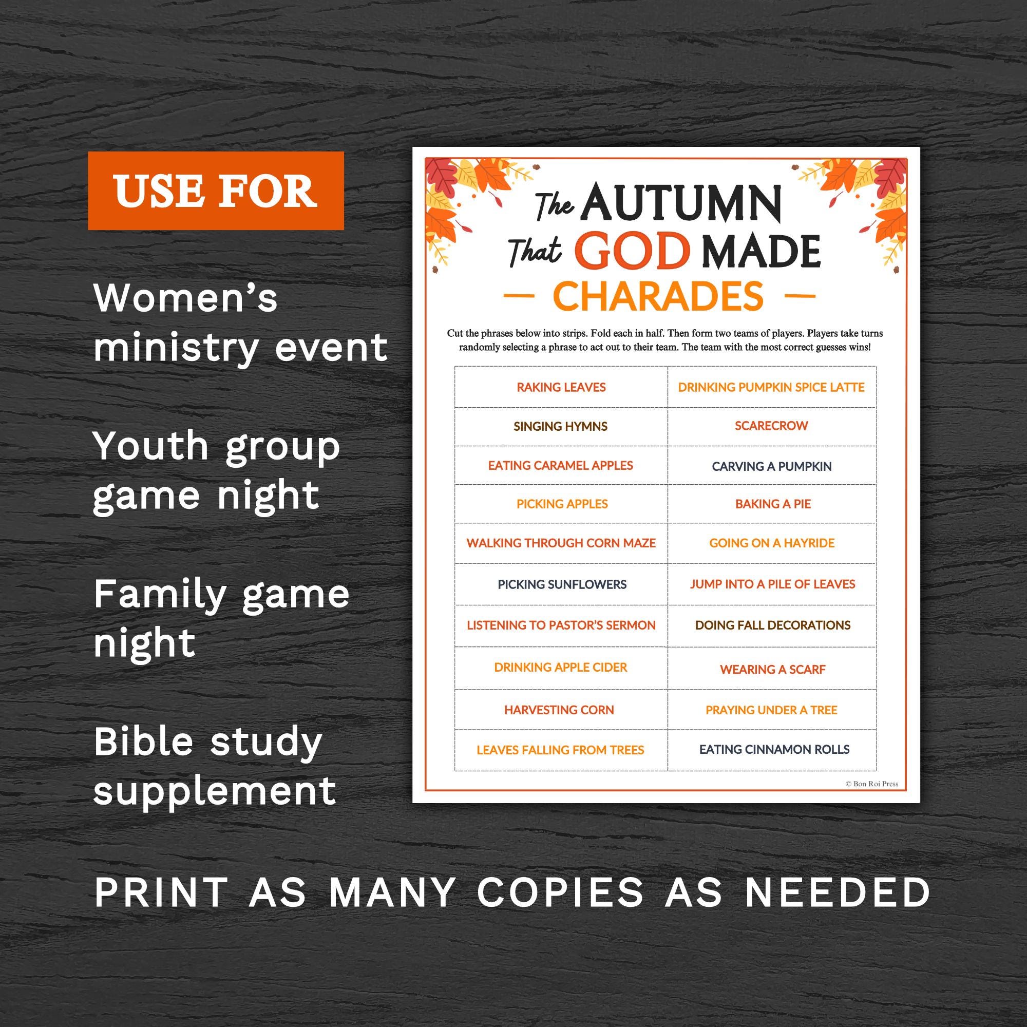The Autumn That God Made Charades Game | Fall Printable for Church Kids ...