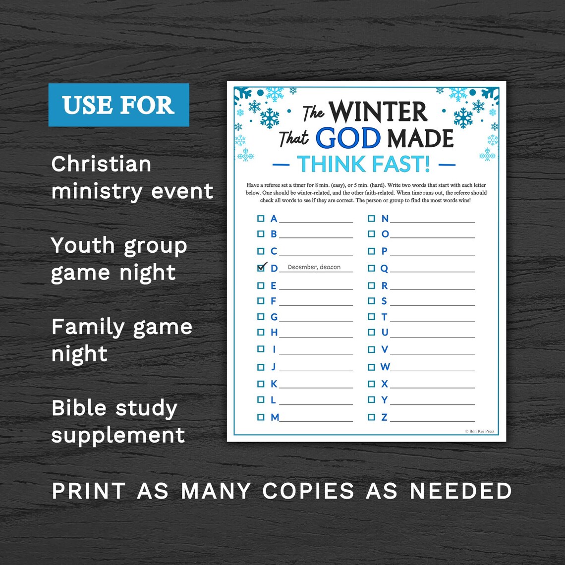 The Winter That God Made Think Fast Game | Printable for Church Kids ...