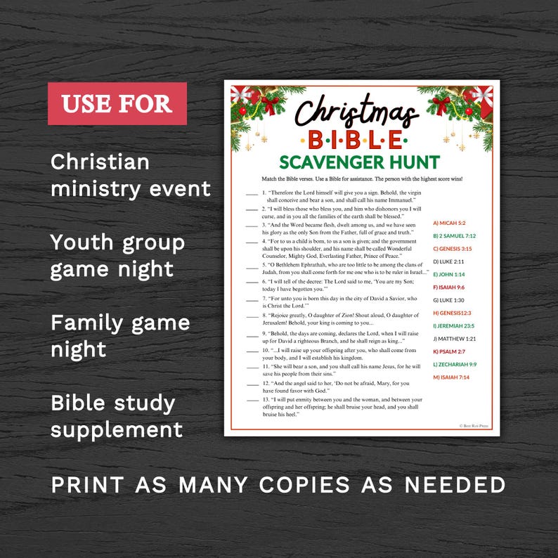 Christmas Bible Scavenger Hunt Game | Nativity Printable for Church ...