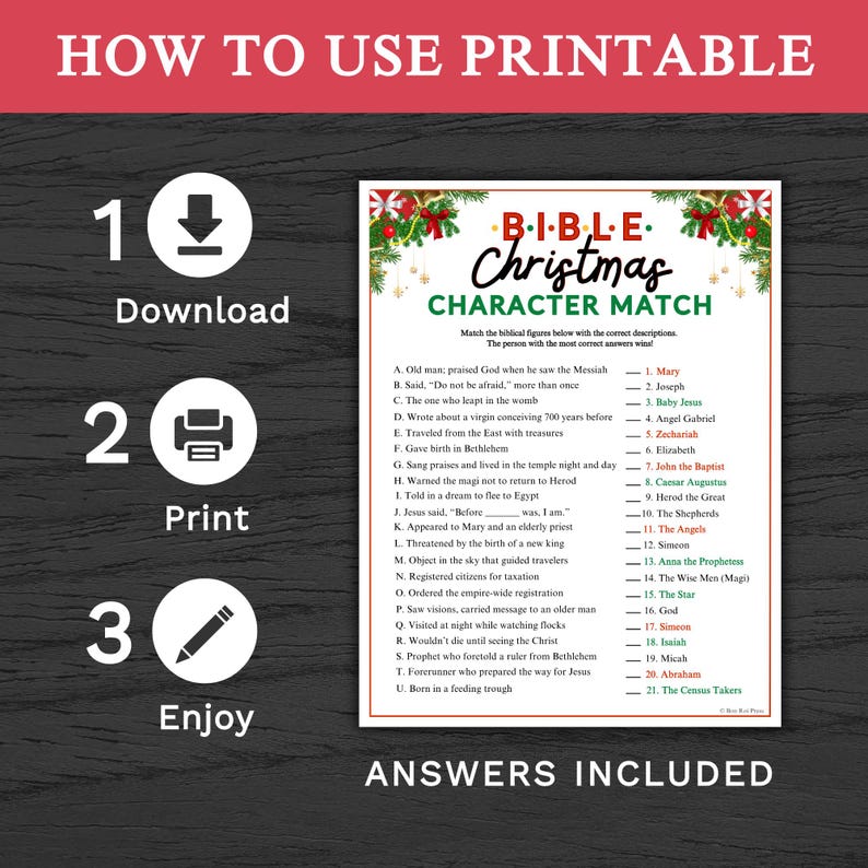 Bible Christmas Character Match Game | Nativity Printable for Church ...