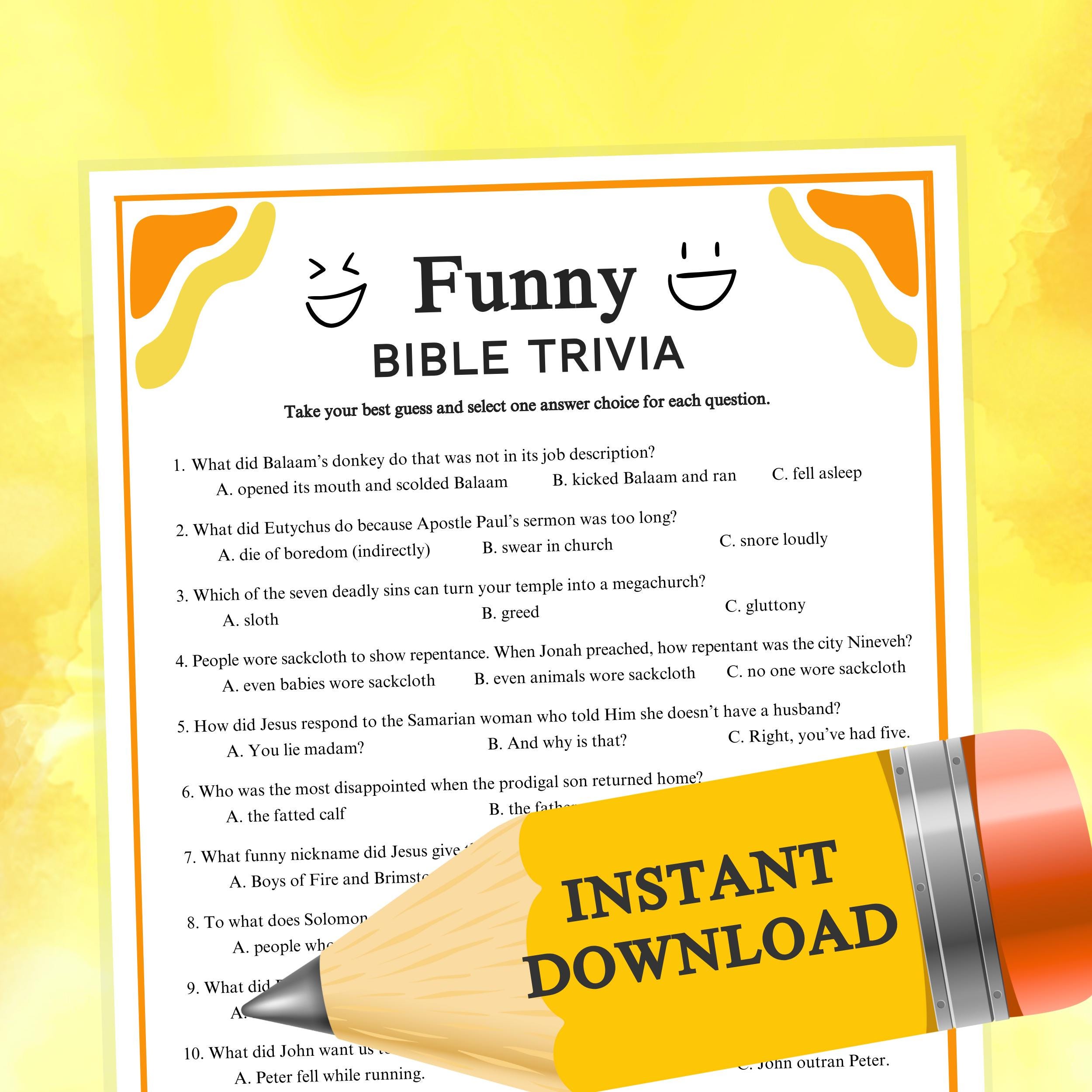 Funny Bible Trivia Game | Humorous Printable for Church Adult Ministry ...