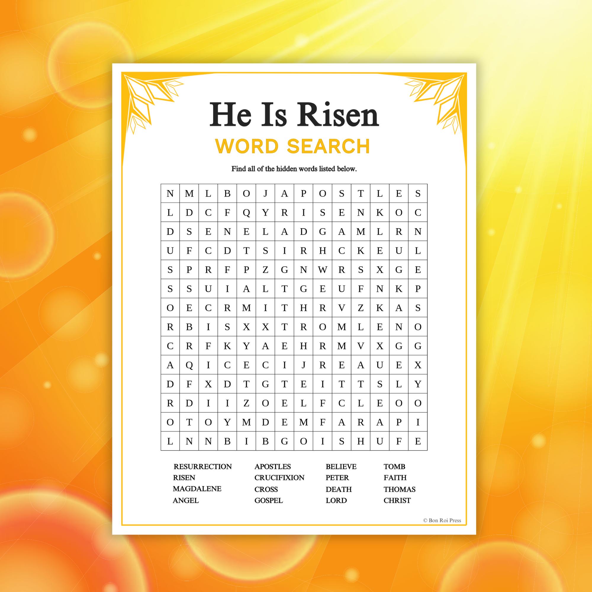 He is Risen Word Search Game | Resurrection Printable for Christian ...