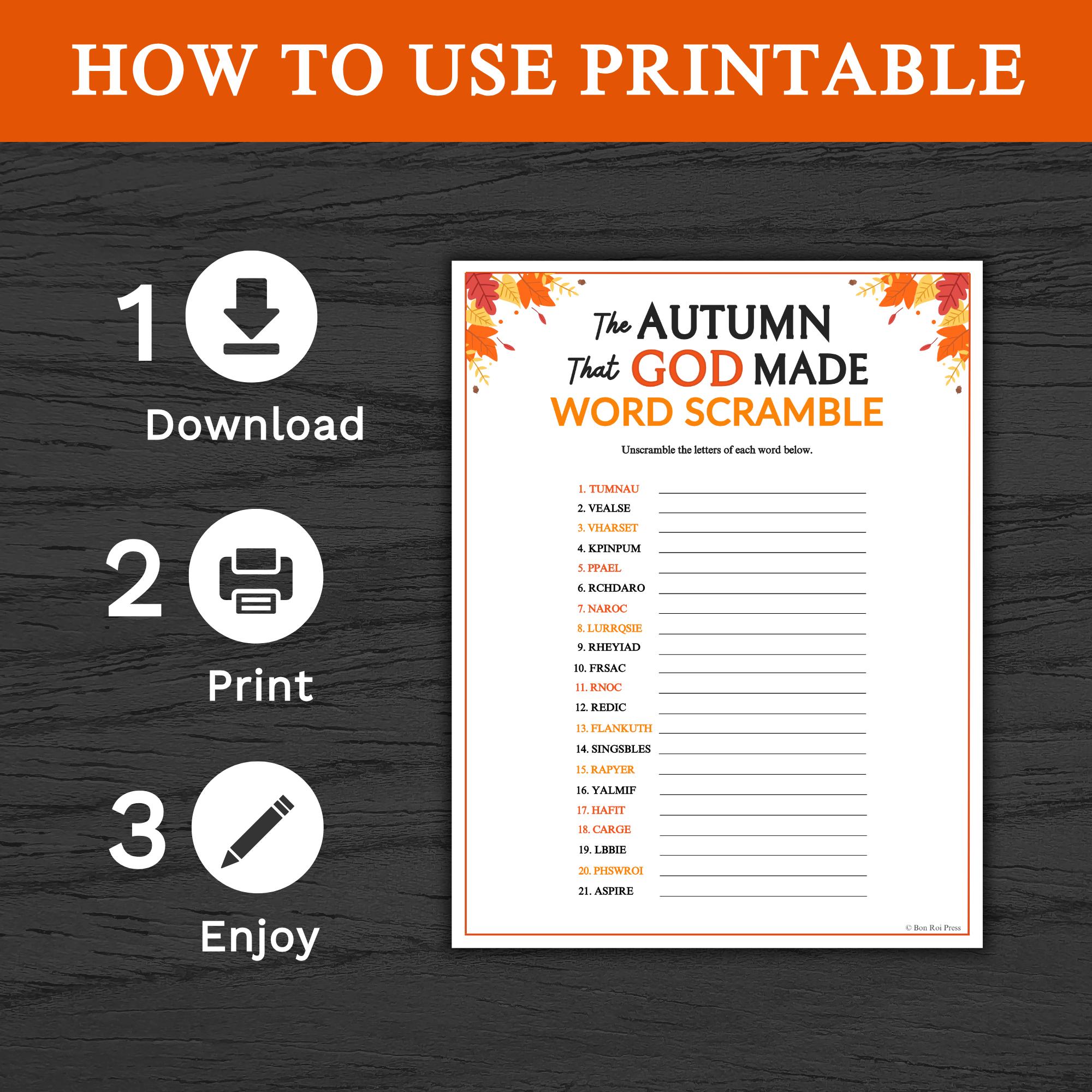 The Autumn That God Made Word Scramble Game | Fall Printable for Church ...