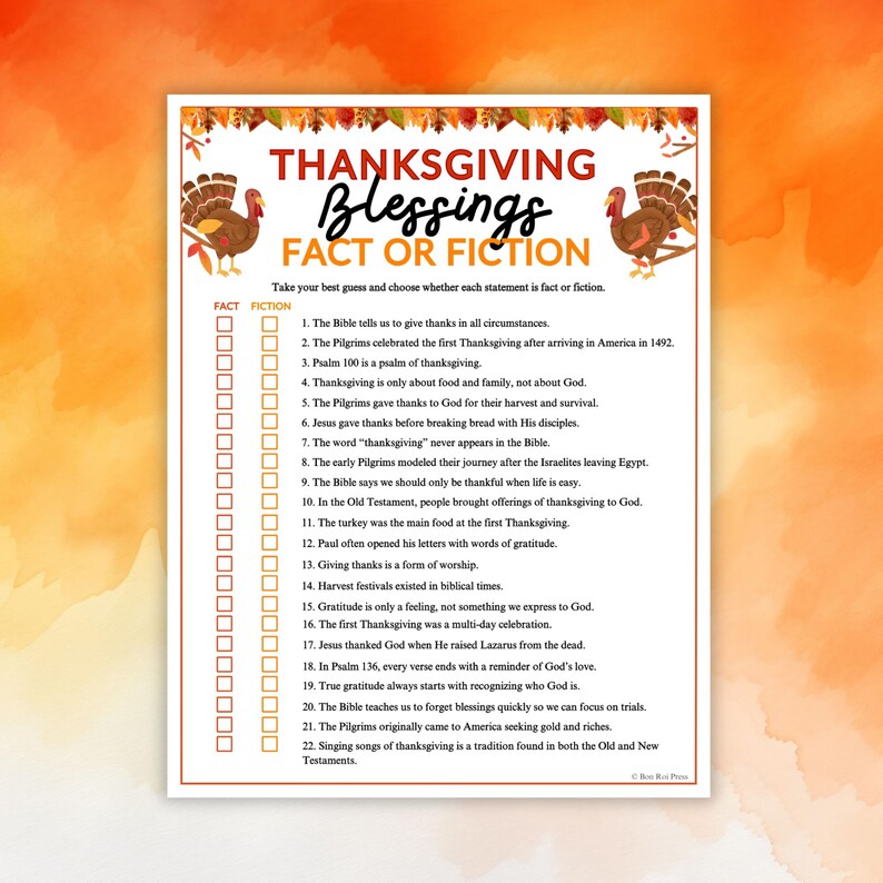 Thanksgiving Blessings Fact or Fiction Game | Christian Printable for ...