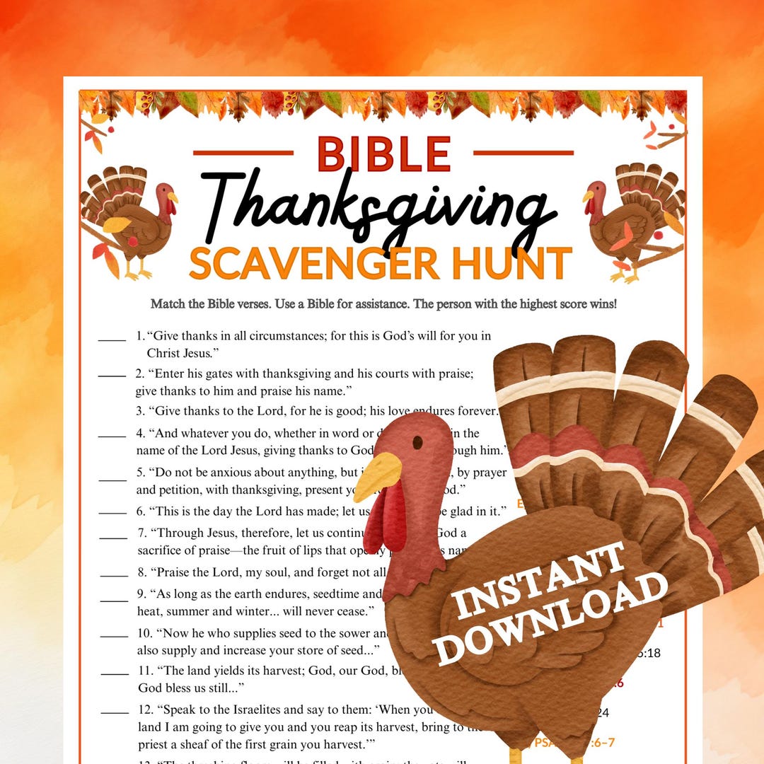 Bible Thanksgiving Scavenger Hunt Game | Fall Printable for Church Kids ...