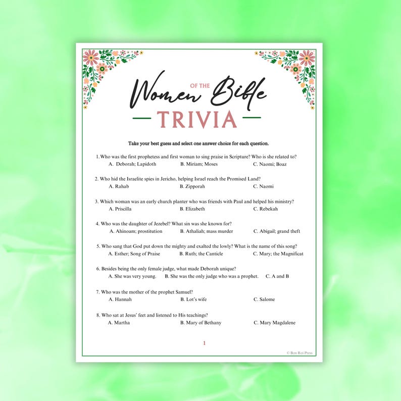 Women of the Bible Trivia Game | Printable for Church Youth Group ...