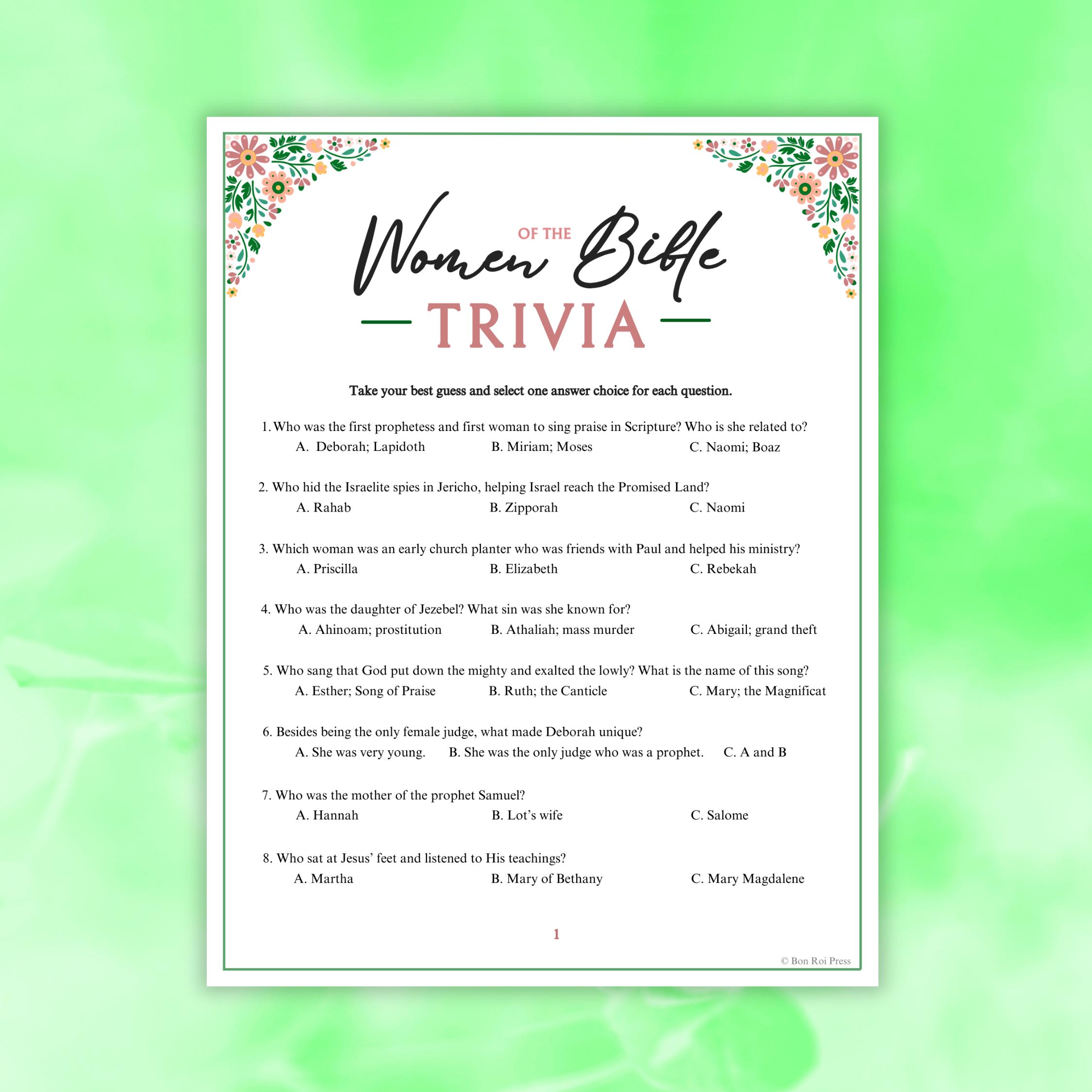 Women of the Bible Trivia Game | Printable for Church Youth Group ...