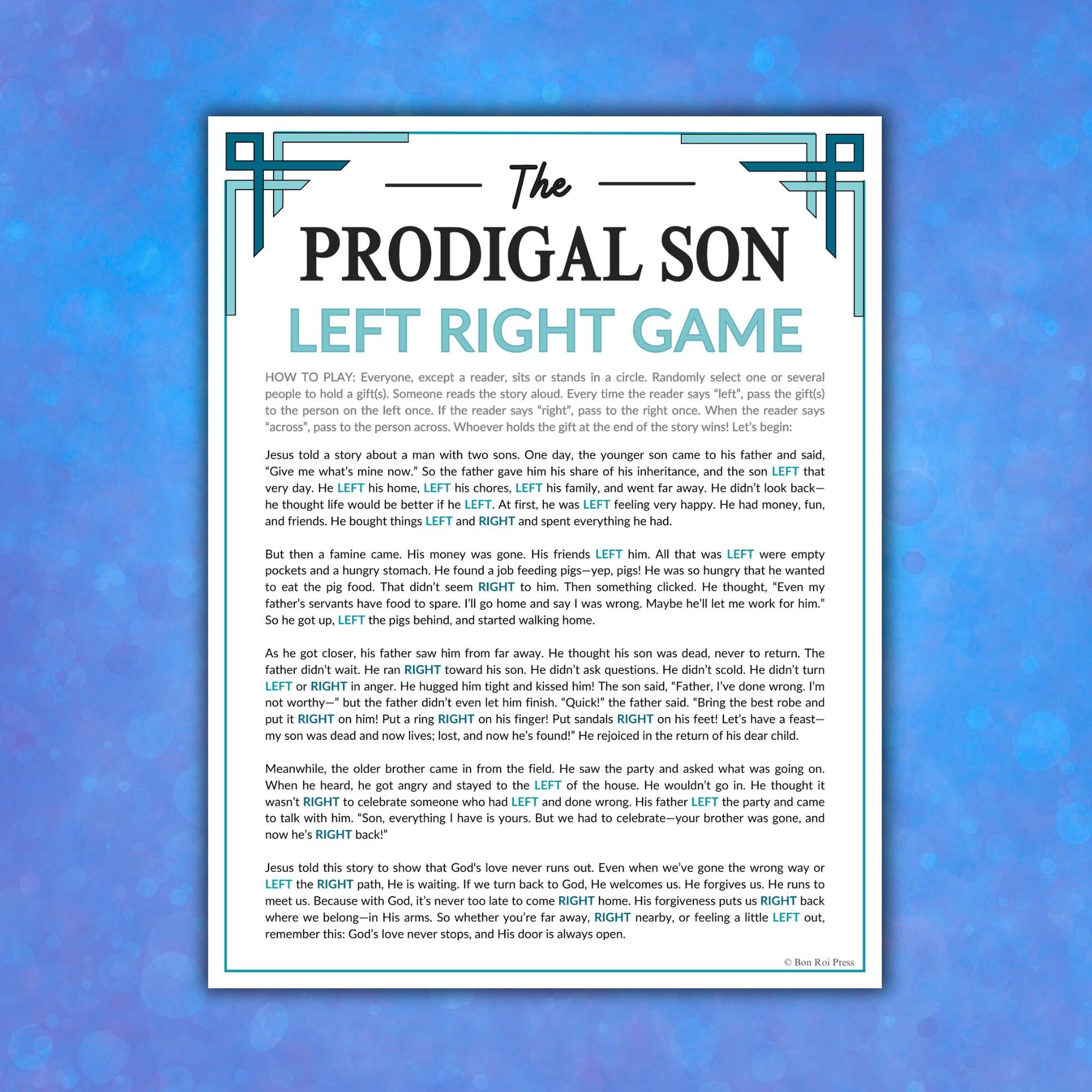 Prodigal Son Left Right Game | Jesus' Parable Printable for Church Kids ...