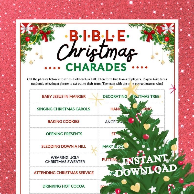 Bible Christmas Charades Game | Nativity Christian Printable for Church ...