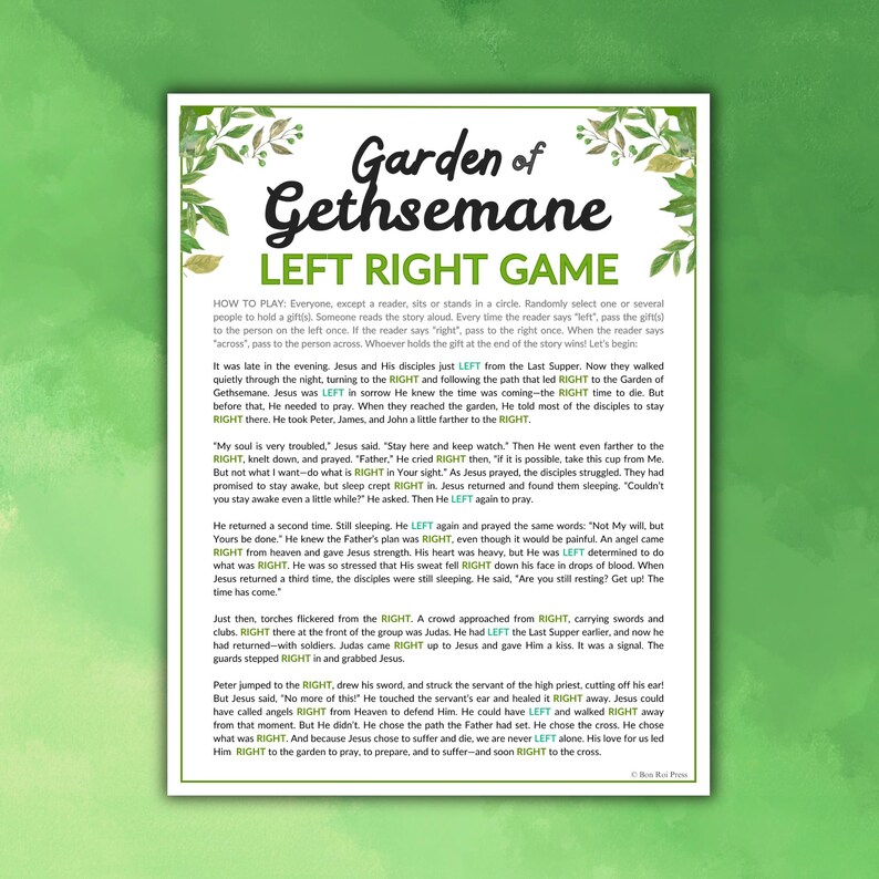 Garden of Gethsemane Left Right Game | Jesus' Agony Story Printable for ...