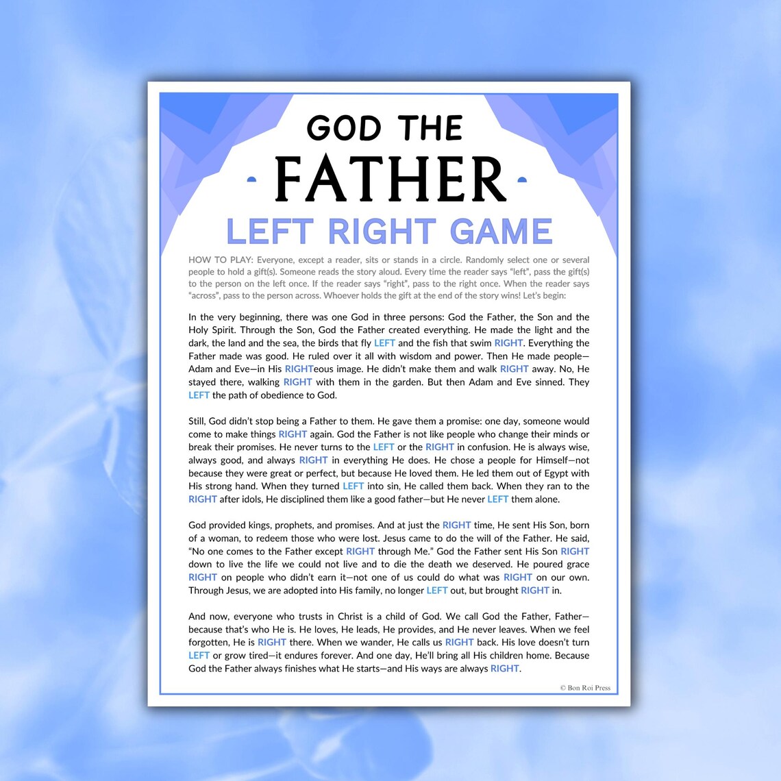 God the Father Left Right Game | Christian Story Printable for Church ...