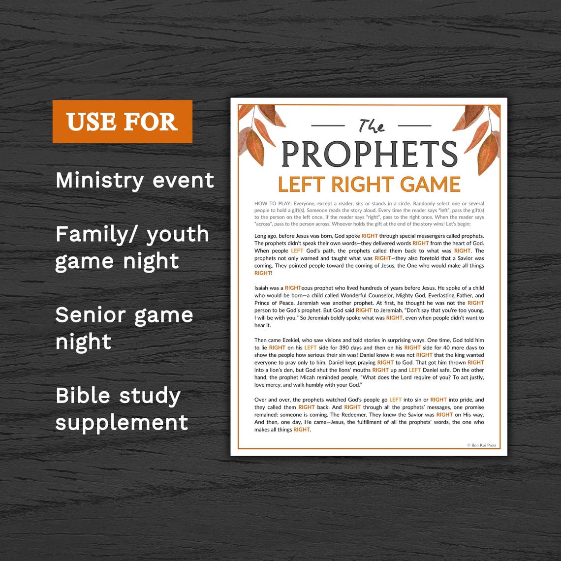 Prophets Left Right Game | Story Printable for Church Kids Adults ...
