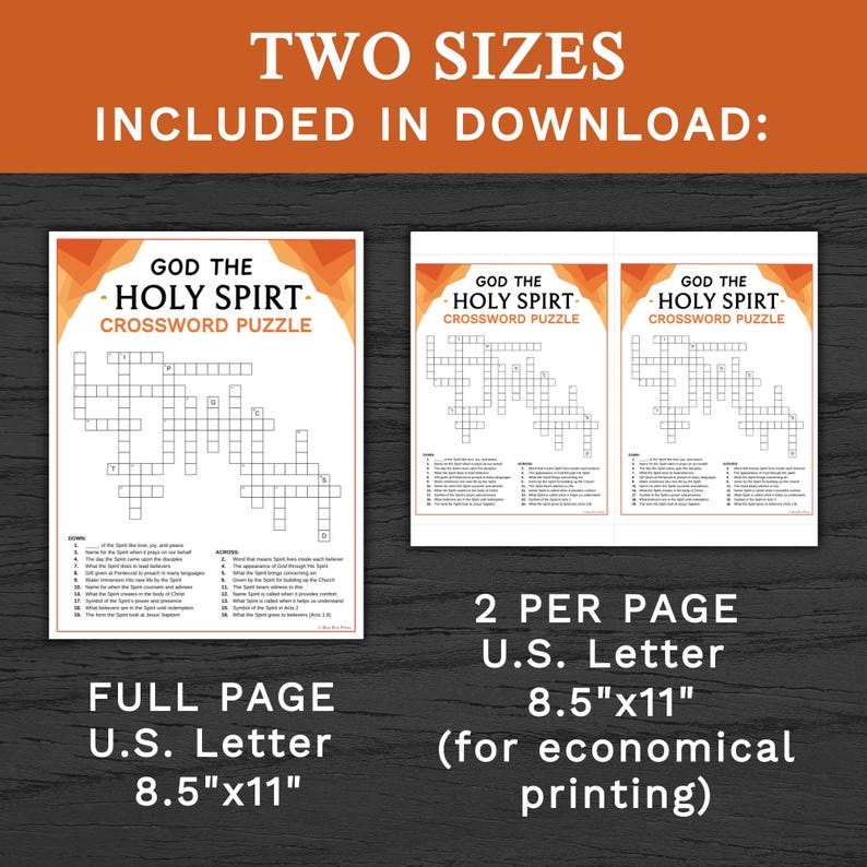 God the Holy Spirit Crossword Puzzle | Holy Ghost Printable for Church ...