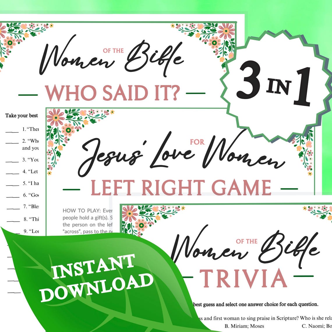 Women of the Bible Games BUNDLE | 3 Printables for Church Youth Group ...